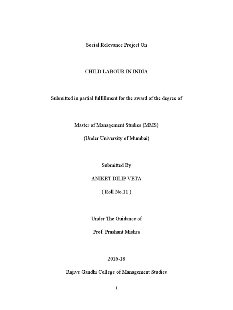 Project Report On Child Labour in India 2 | PDF | Child Labour | Workforce