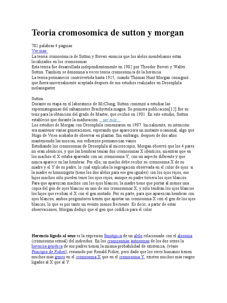 Teoria Cromosomica de Sutton y Morgan | PDF | Genética | Procesos ...