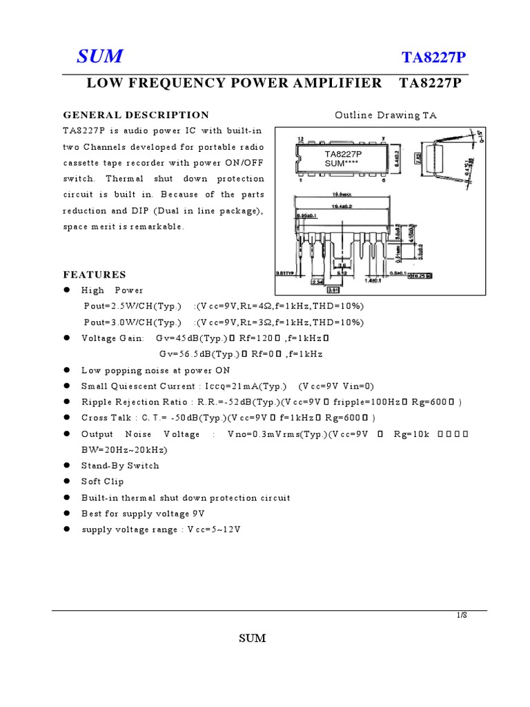 TA8227P | PDF | Capacitor | Manufactured Goods