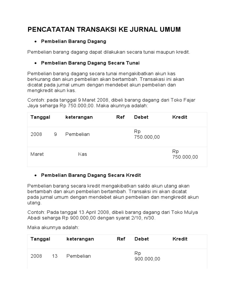 Pencatatan Transaksi Ke Jurnal Umum | PDF