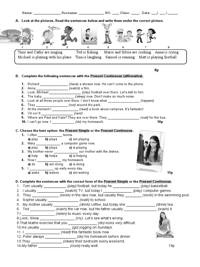 Present Simple and Continuous Test | PDF