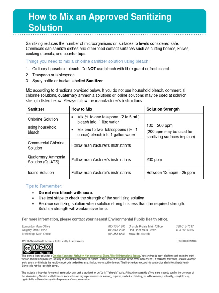How to Mix Sanitizing Solutions Safely | PDF | Bleach | Chemistry