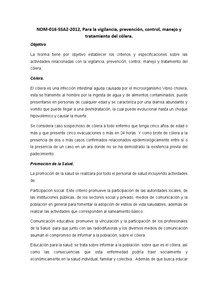 Nom 016 | PDF | Cólera | Deshidración