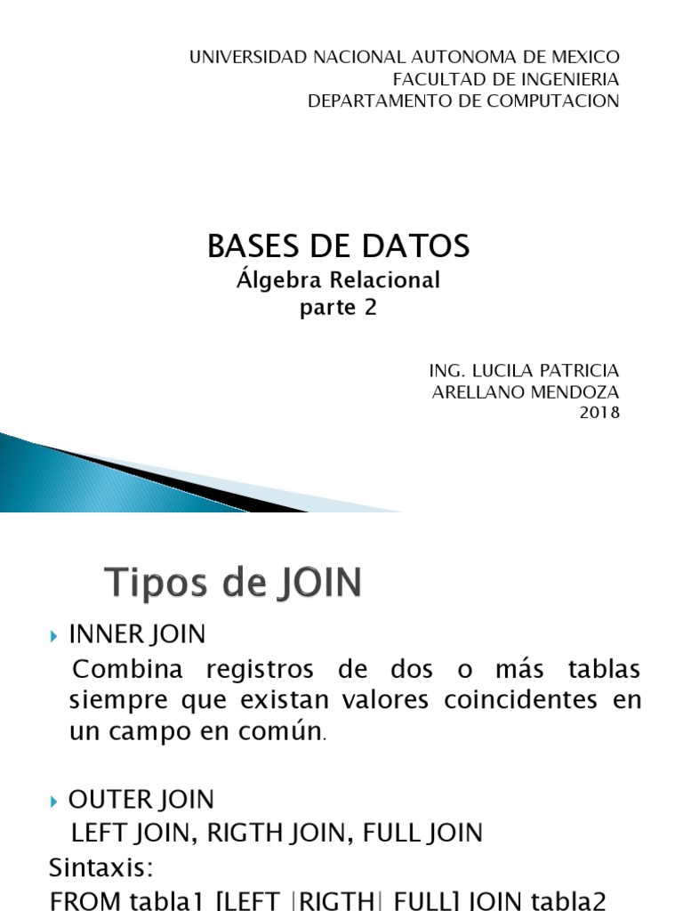 Tipos de JOIN en Álgebra Relacional | PDF | Bases de datos | Gestión de ...