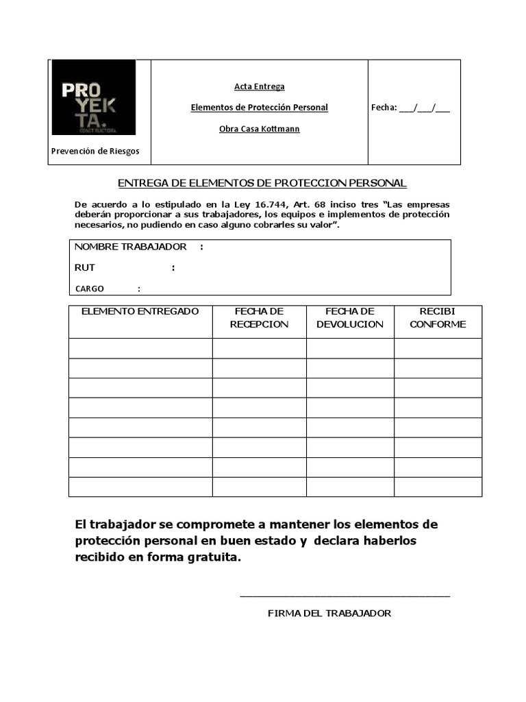 Acta Entrega Epp | PDF