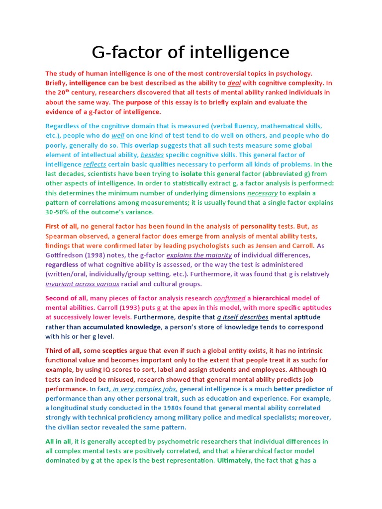G Factor of Intelligence | PDF | Intelligence | Psychology