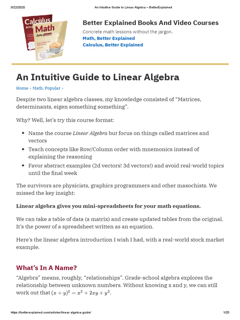 An Intuitive Guide To Linear Algebra - BetterExplained | Download Free ...