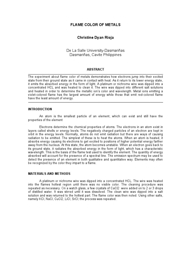 Flame Color of Metals | PDF | Energy Level | Atoms