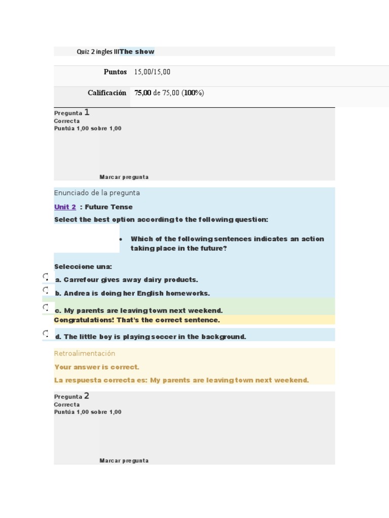 Quiz 2 Ingles III | PDF | Verb | Syntactic Relationships