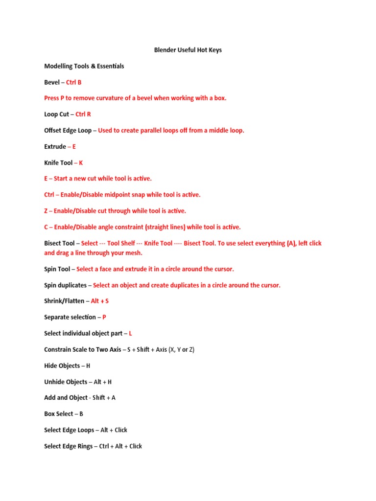 Blender HotKeys | PDF | Cursor (User Interface) | Menu (Computing)