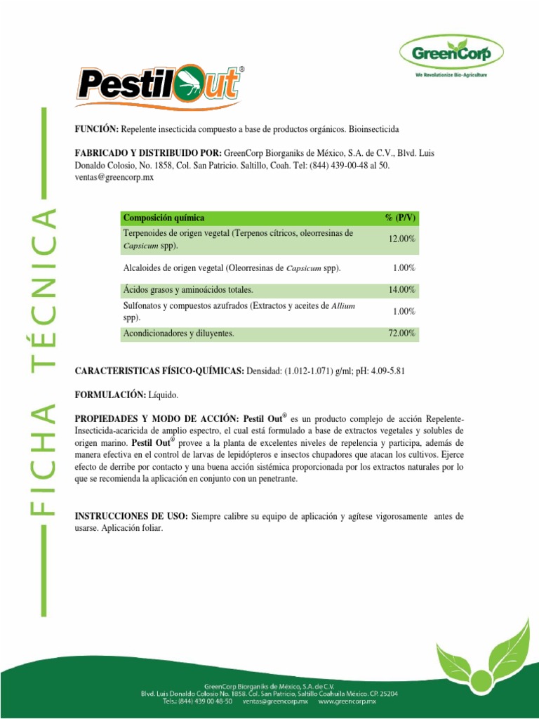 PESTIL OUT Technical Sheet - Spanish 22 - Aug - 2019 | PDF | Plaga ...