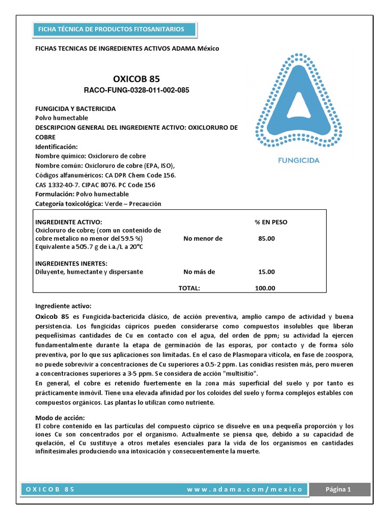 Proporcionando información técnica valiosa sobre el fungicida y bactericida Oxicob 85 basado en ...