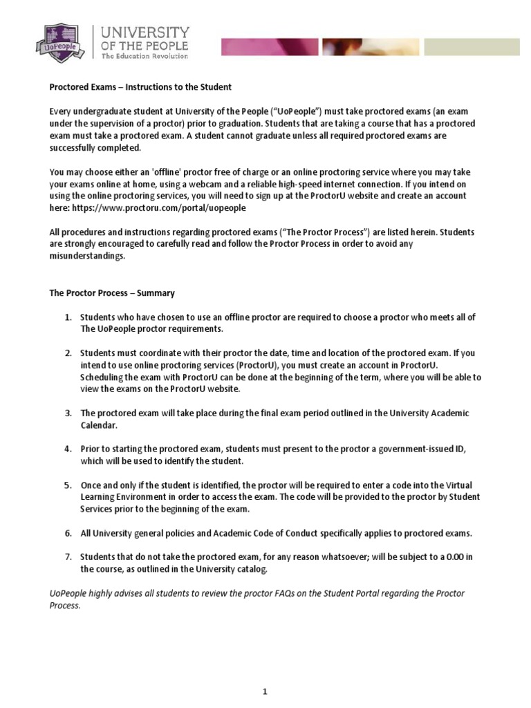 UoPeople Proctored Exam Instructions | PDF | Test (Assessment ...