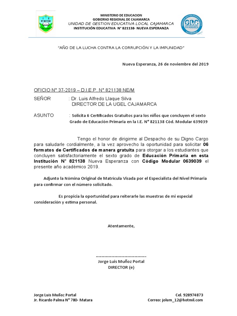 Oficio Certificados Sexto Grado | PDF