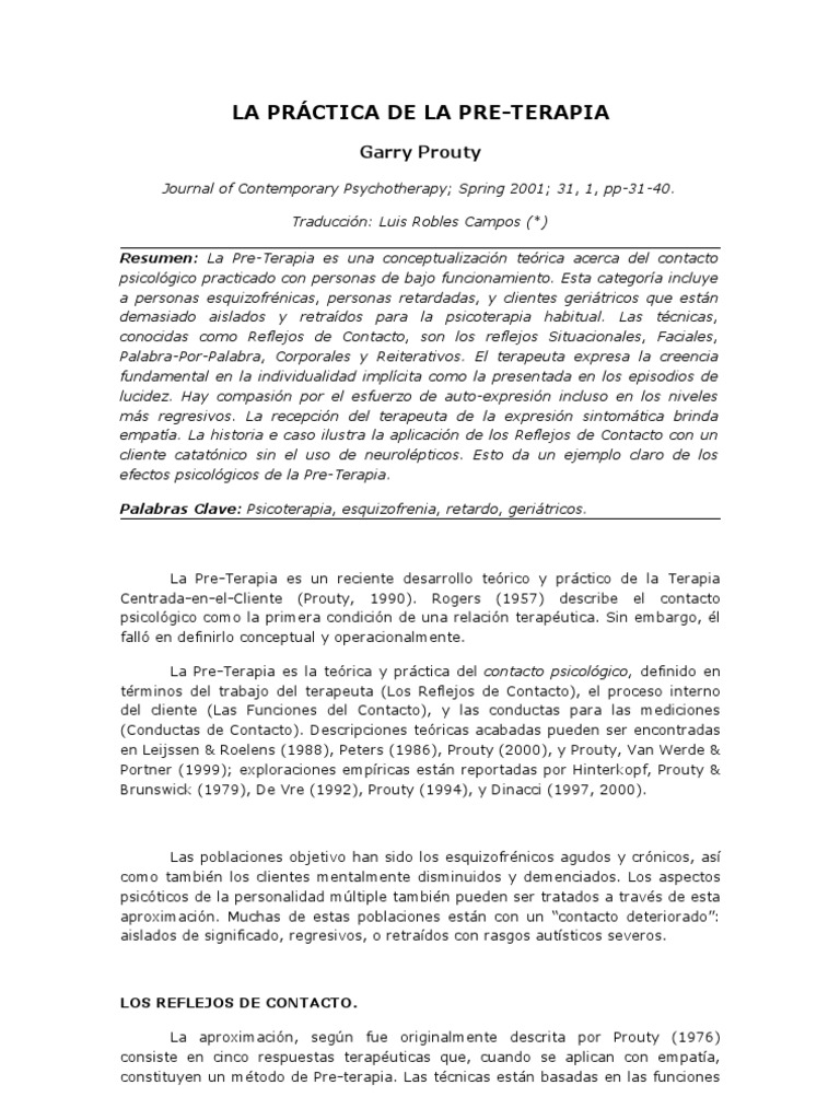 La Práctica de La Pre-Terapia (Prouty, 2001) | PDF | Esquizofrenia ...