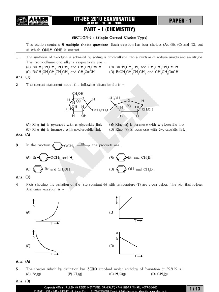 Allen: Iit-Jee 2010 Examination | PDF