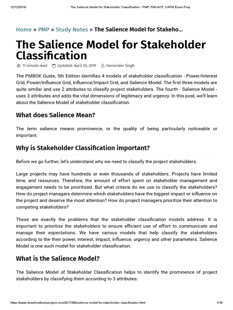 The Salience Model For Stakeholder Classification - PMP, PMI-ACP, CAPM ...