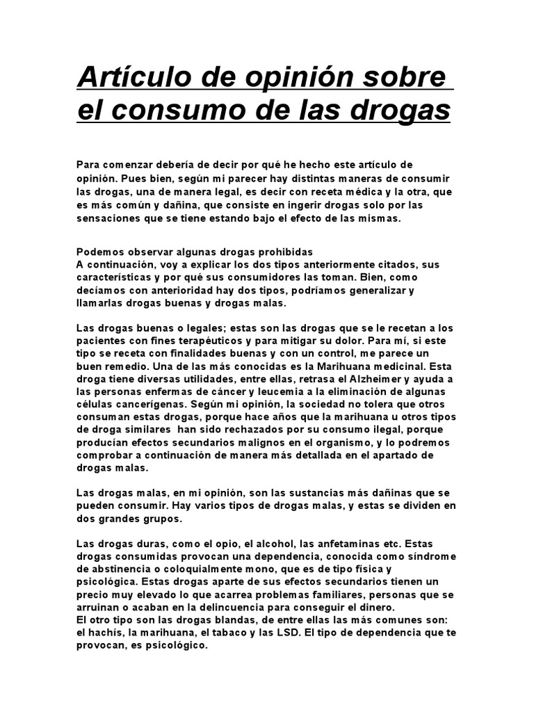 Artículo de Opinión Sobre El Consumo de Las Drogas | PDF | Drogas | La dependencia de sustancias