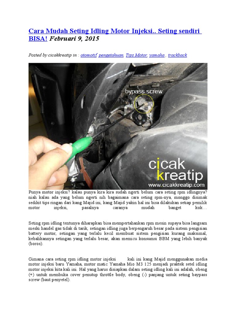 Seting RPM Idling Motor Injeksi Mudah | PDF