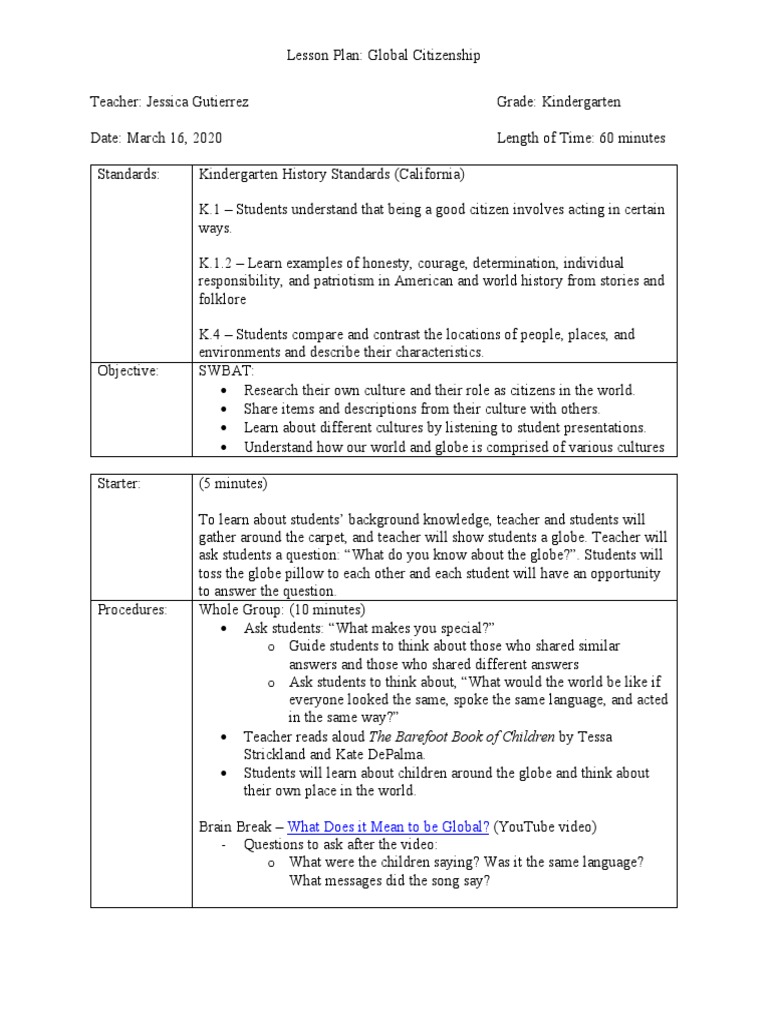 Gutierrez Lesson Plan Global Citizenship | PDF | Lesson Plan | Teachers
