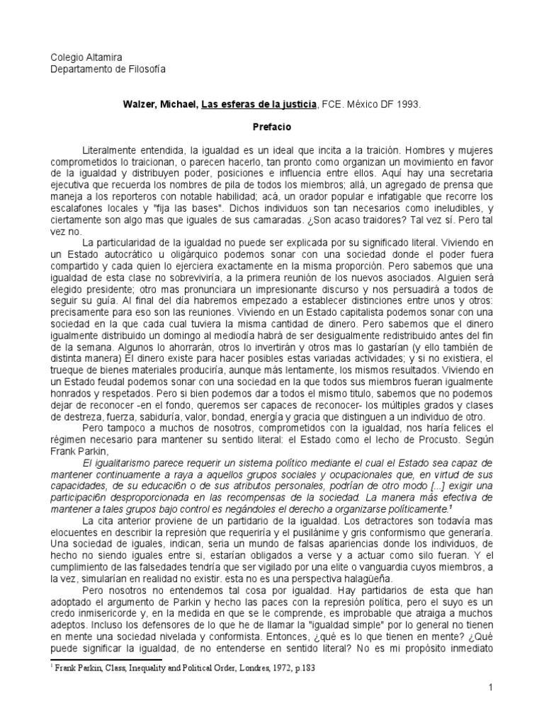 Walzer - Las Esferas de La Justicia | PDF | Igualitarismo | Justicia