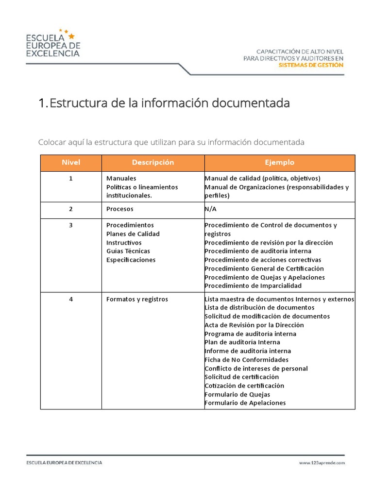Estructura de Información Documentada ISO 9001 | PDF | Sistema de ...