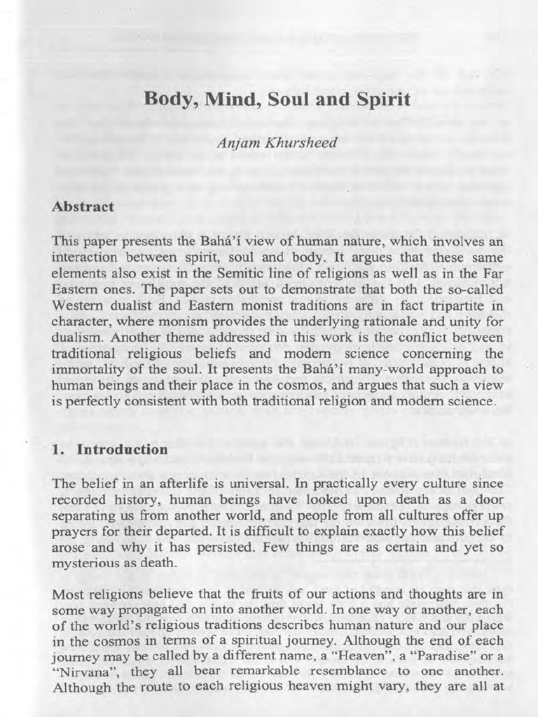 Body, Mind, Soul and Spirit | PDF | Soul | Philosophy Of Mind