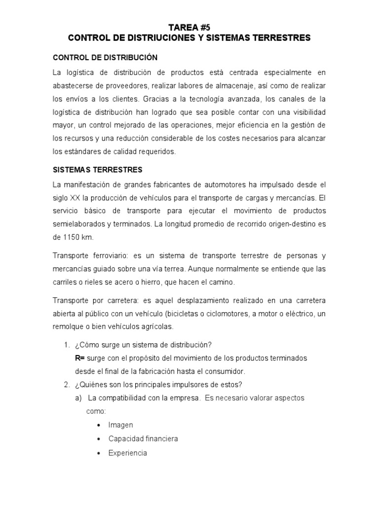 Tarea #5 U3 | PDF | Transporte | Logística