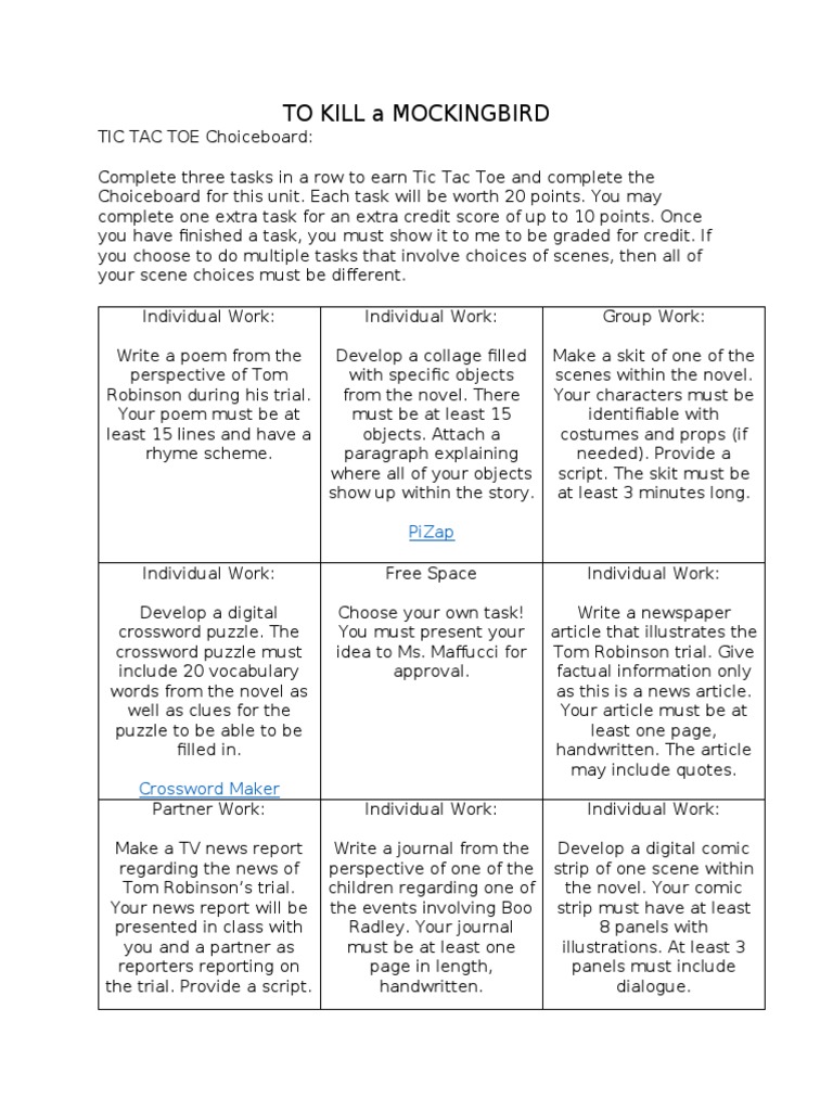 To Kill a Mockingbird Activity Guide | PDF | Crossword | To Kill A ...