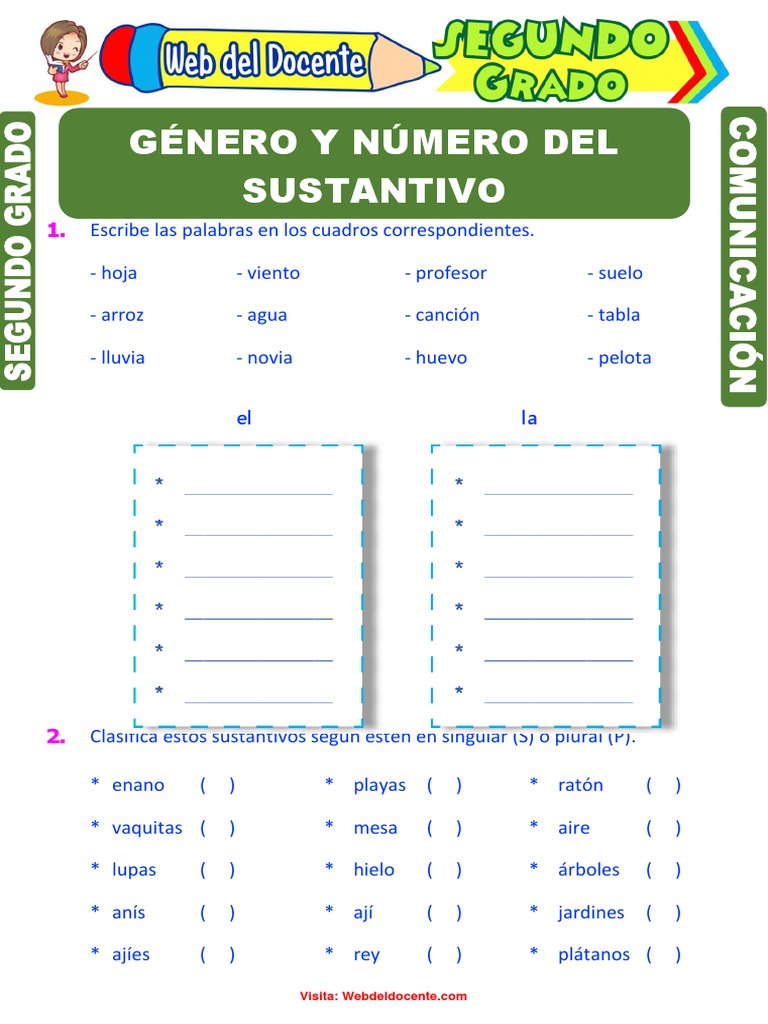 Número y Género Del Sustantivo para Segundo Grado de Primaria | PDF ...
