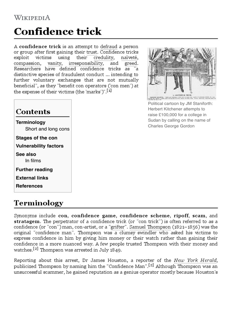Confidence Trick - Wikipedia 5 | PDF | Confidence Tricks ...