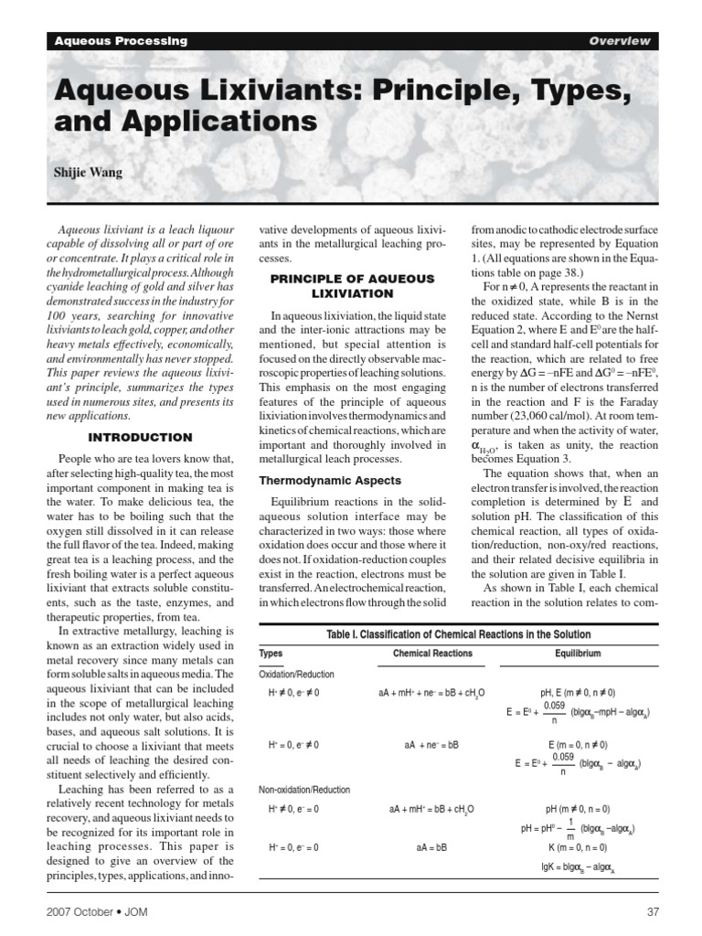 Aqueous Lixiviantes Principle, Types, and Applications | PDF | Salt ...