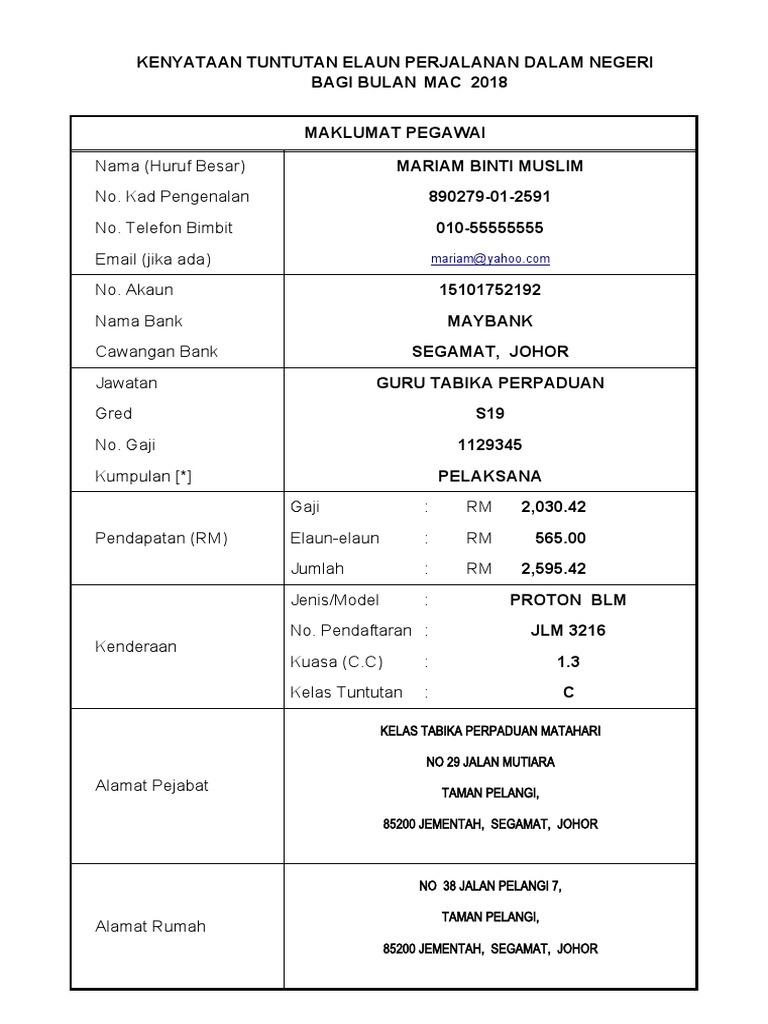 Format TNT 2018 Contoh | PDF