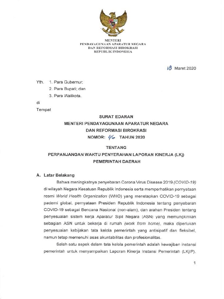 Surat Edaran Menteri Panrb Nomor 46 Tahun 2020 Lkj Pdf Pdf