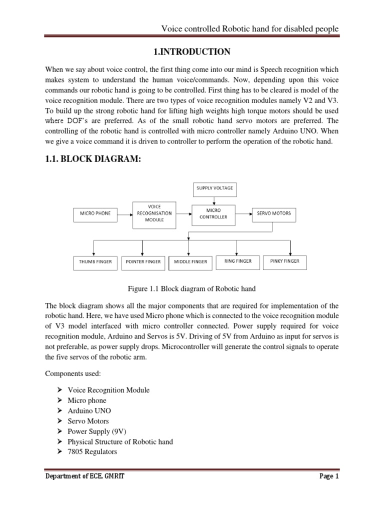 VOICE CONTROLLED ROBOTIC HAND (Mini Project Report) | PDF | Speech ...