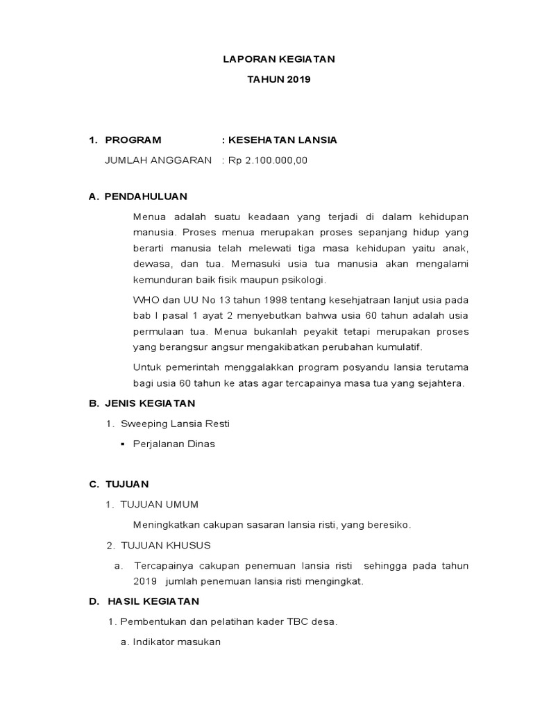 Laporan Kegiatan Bok Lansia | PDF | Ilmu Sosial