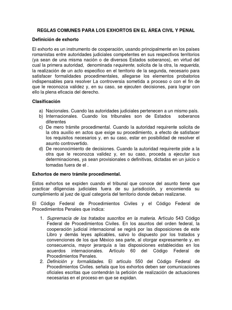 Reglas de Exhortos Civiles y Penales | PDF | Federación | Jurisdicción