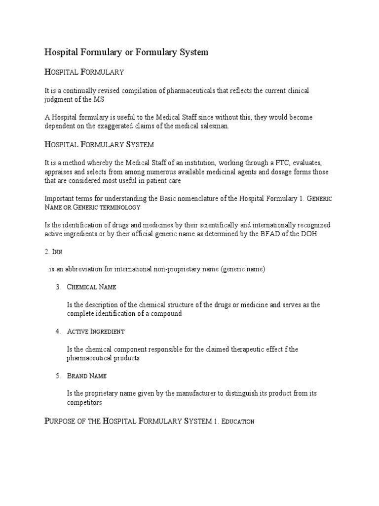 Hospital Formulary or Formulary System | PDF | Medical Prescription ...