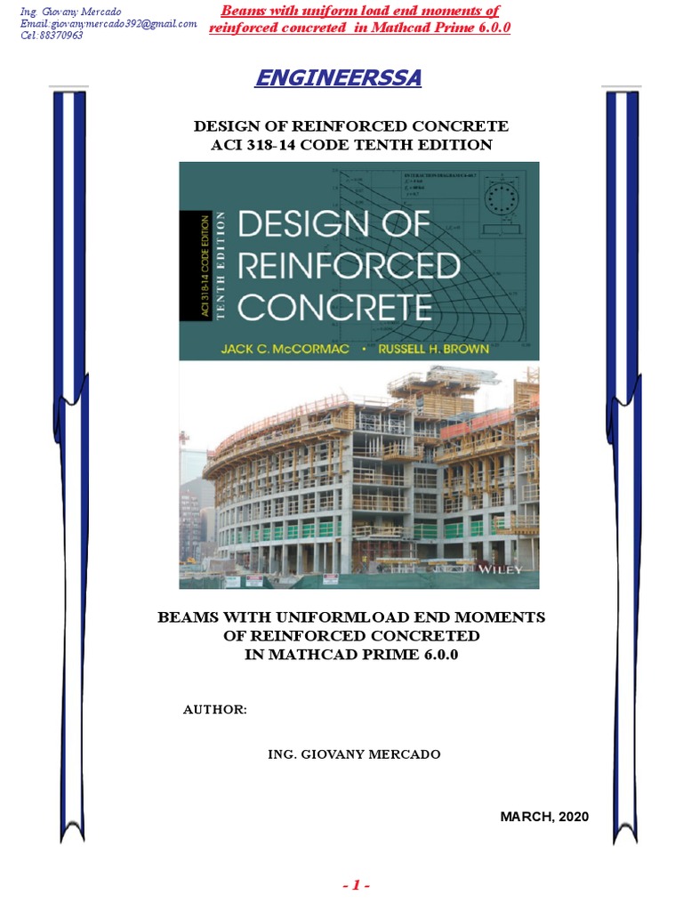 Beams With Uniform Load and End Moments of Reinforced Concrete in Mathcad Prime 6.0.0 PDF | PDF ...