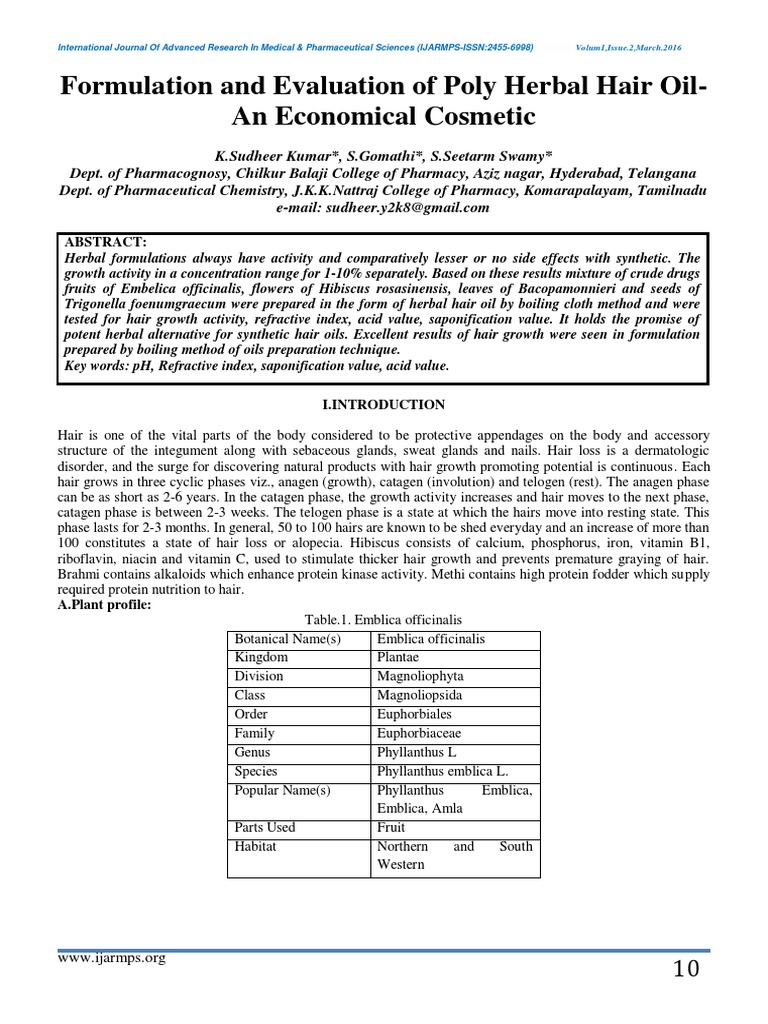 3.formulation and Evaluation of Poly Herbal Hair Oil An Economical ...
