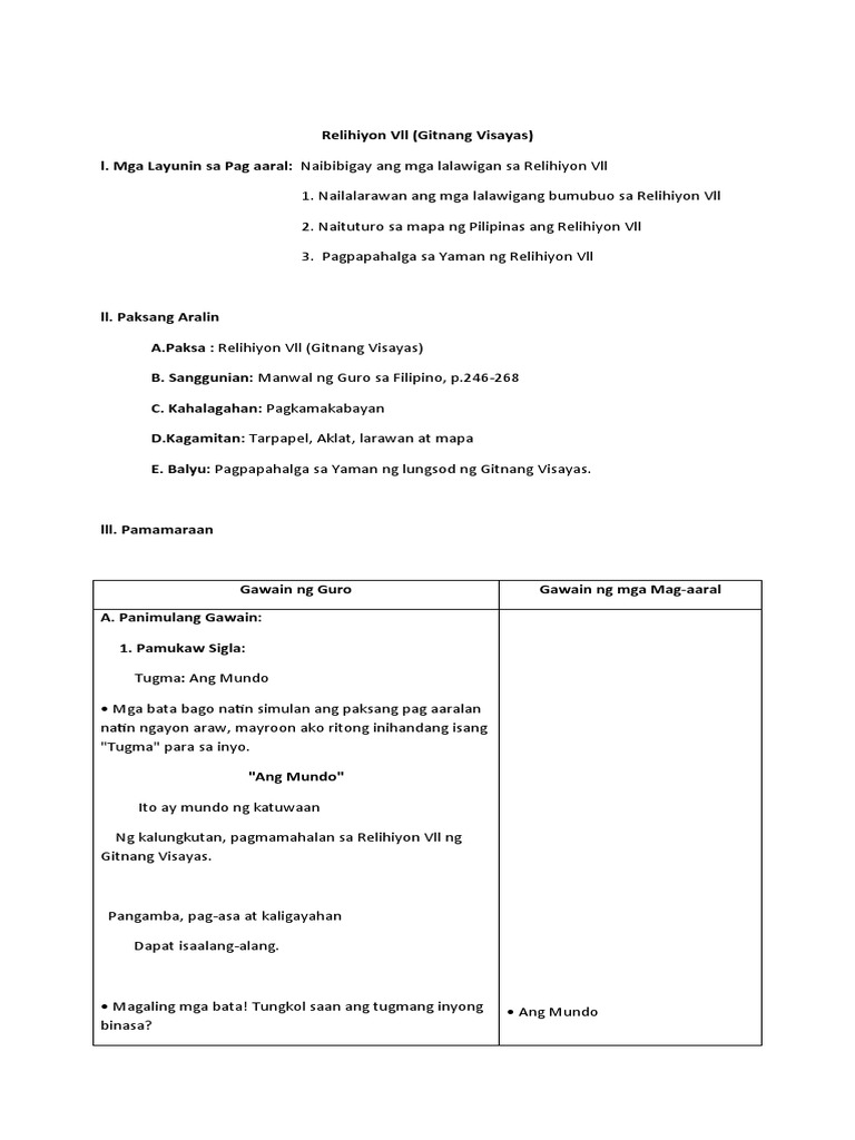 Relihiyon - VLL Lessonplan | PDF