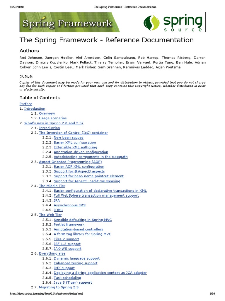 The Spring Framework 2.5 - Reference Documentation | PDF | Spring Framework | Enterprise Java Beans
