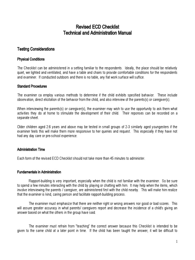 ECD Checklist Manual | PDF | Test (Assessment) | Toys