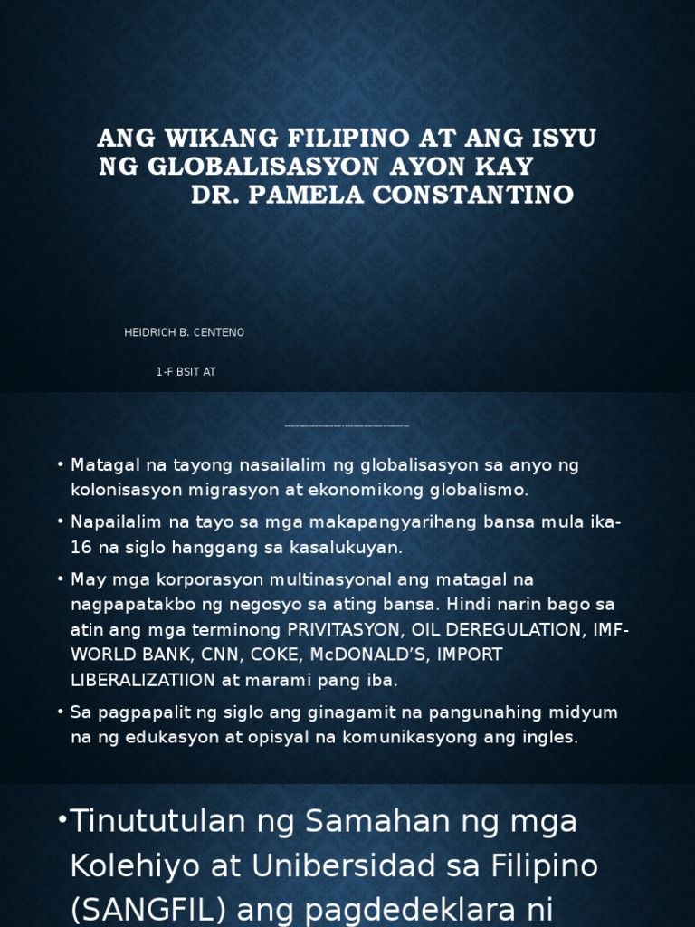 Ang Wikang Filipino at Ang Isyu NG Globalisasyon GG | PDF