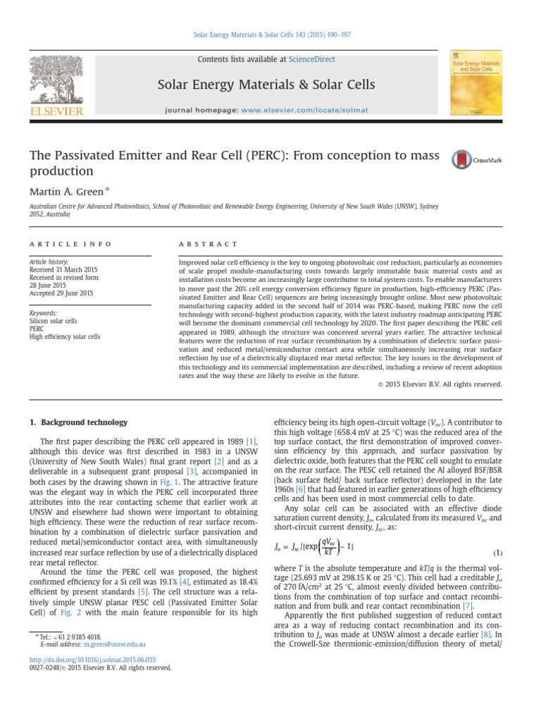 The Passivated Emitter and Rear Cell (PERC) PDF | PDF | Solar Cell ...