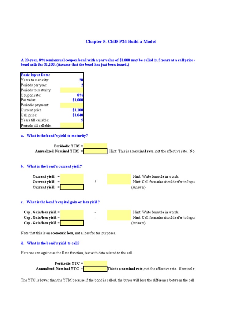 Ch05 P24 Build A Model | PDF | Bonds (Finance) | Yield (Finance)