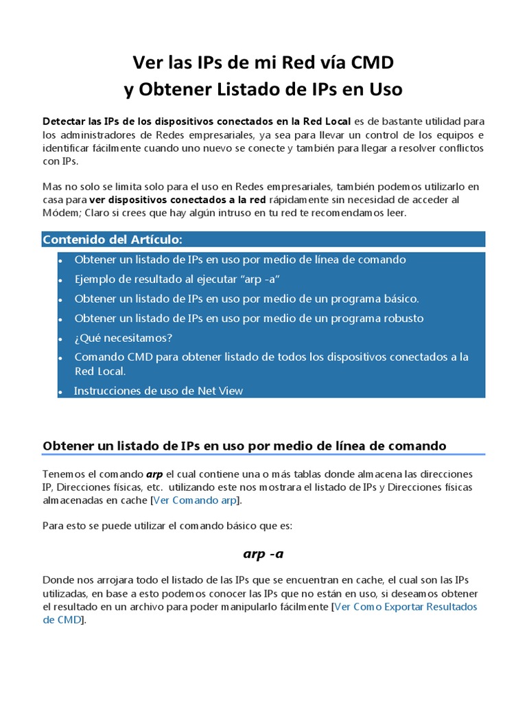 Ver Las IPs de Mi Red Vía CMD | PDF | Dirección IP | Interfaz de línea ...