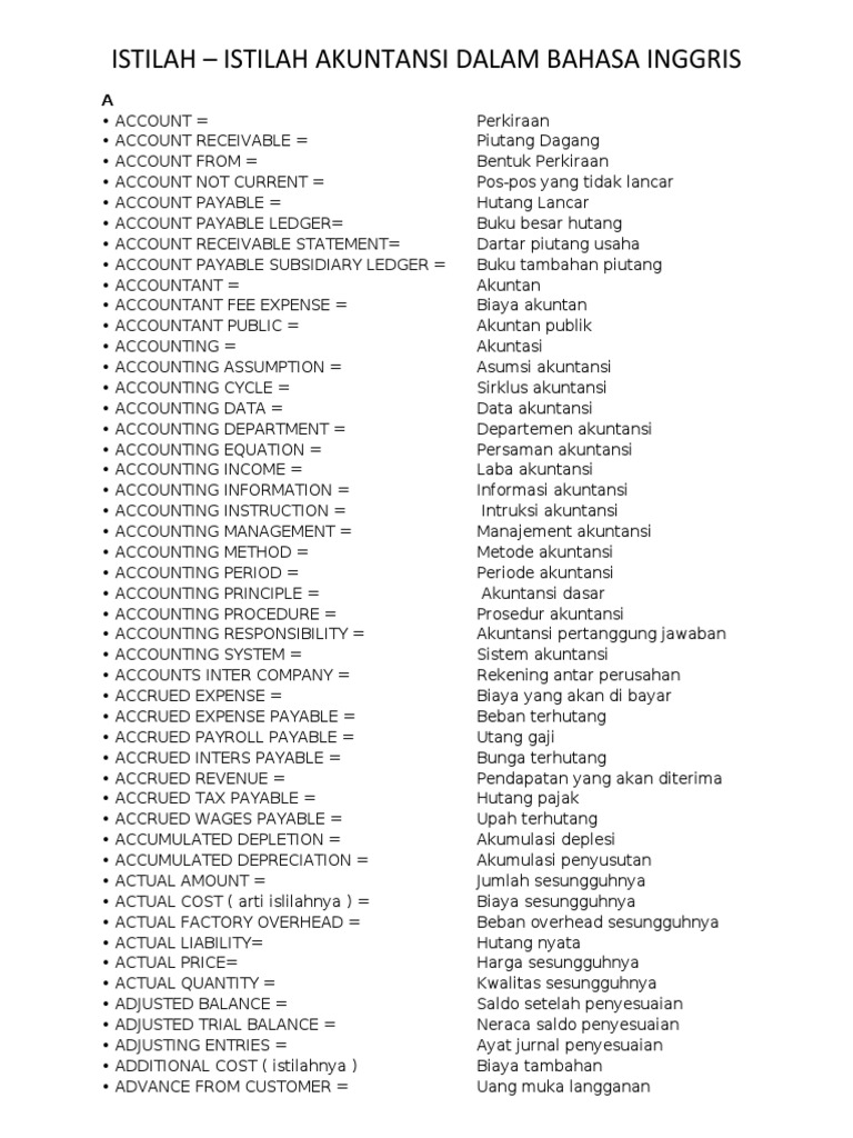 Istilah Akuntansi Dalam Bahasa Inggris | PDF | Expense | Revenue