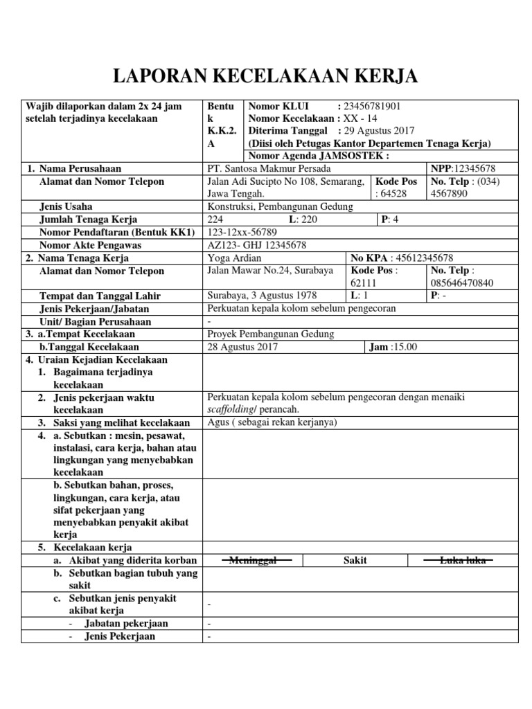 Laporan Kecelakaan Kerja | PDF
