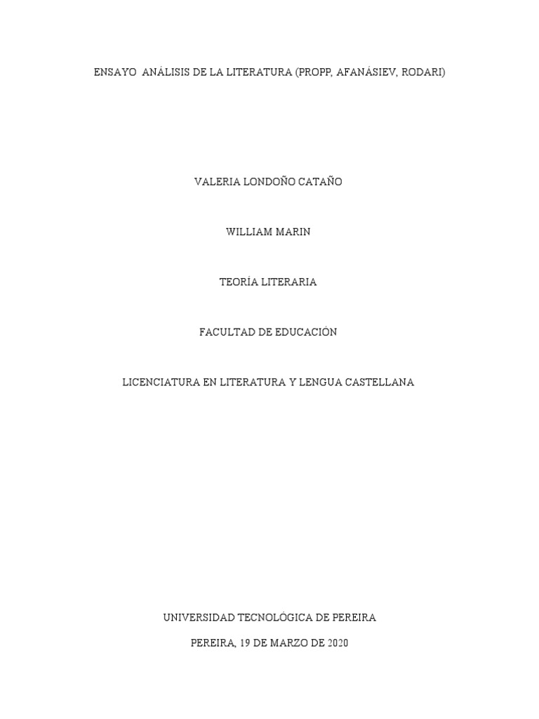 Ensayo Análisis de Literatura | PDF | Ensayos | Cuentos